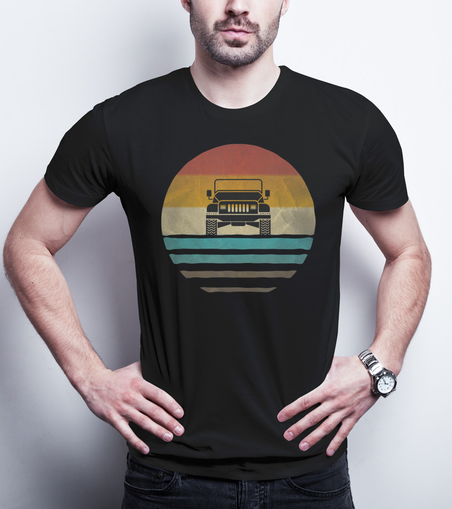 Retro Vintage 4X4 Car Off Road Sunset Wave T-Shirt