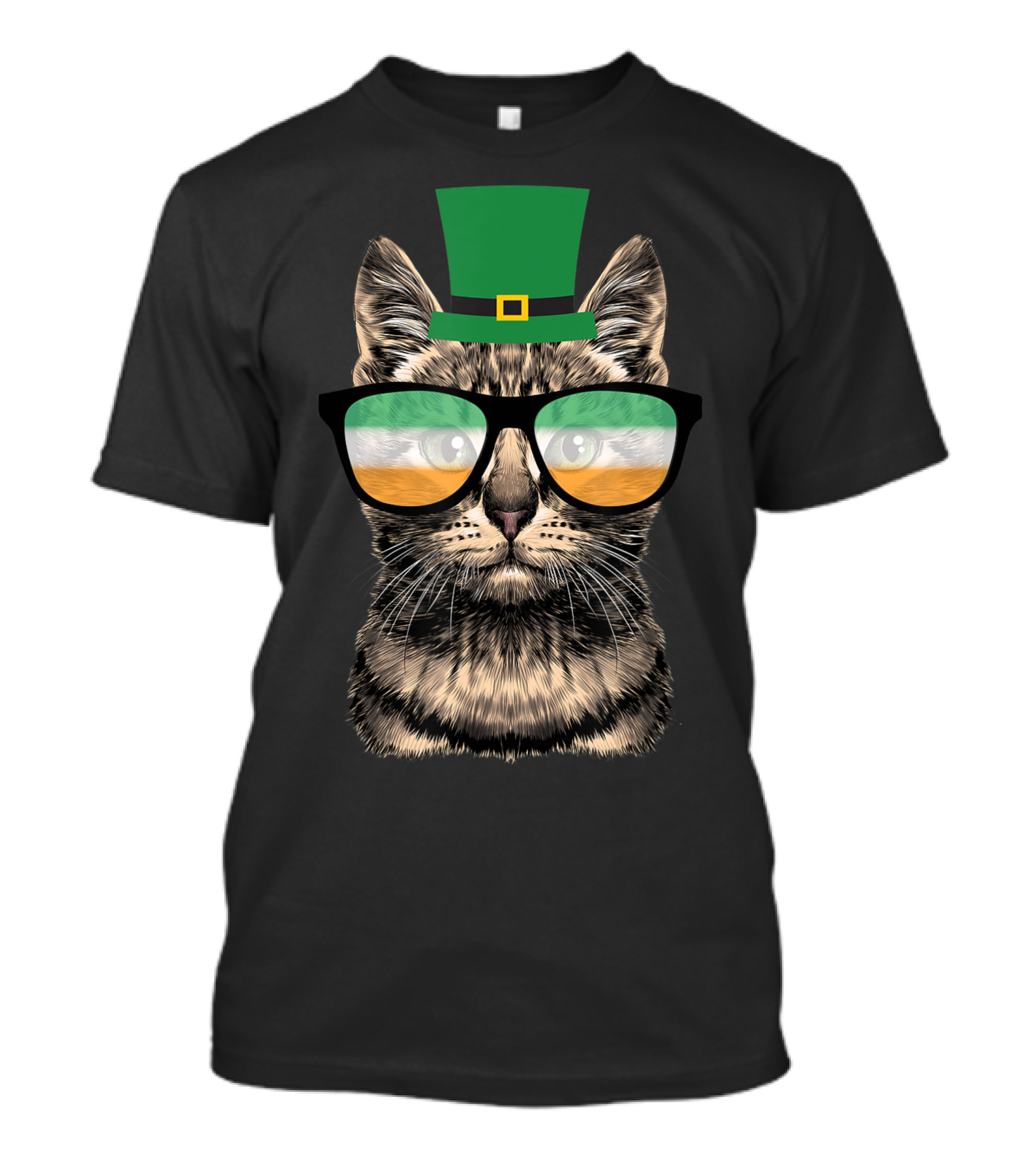 St Patrick's Day Cat Kitty Wearing Irish Green Hat And Glasses T-Shirt