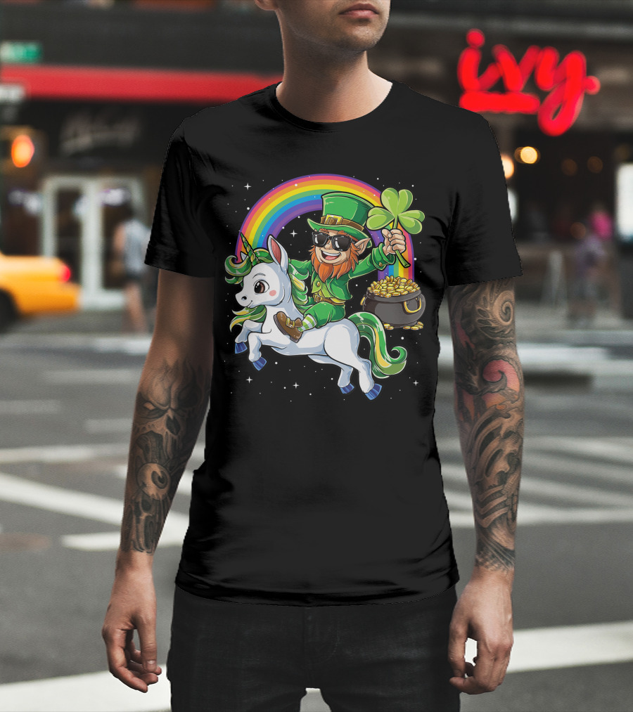 Unicorn Leprechaun St Patricks Day Girls Kids Women Rainbow Shamrock Gold T-Shirt