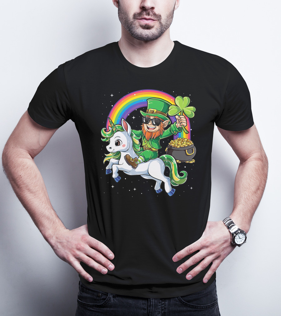 Unicorn Leprechaun St Patricks Day Girls Kids Women Rainbow Shamrock Gold T-Shirt