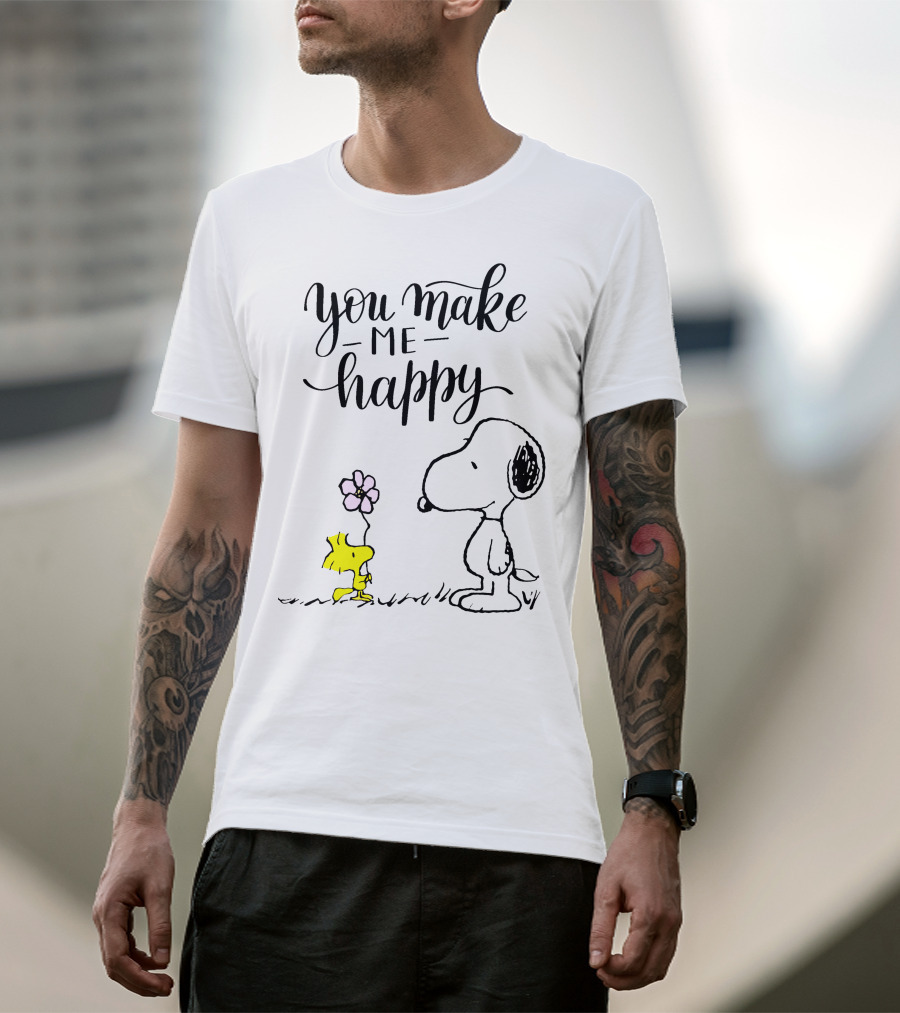 You Make Me Happy Snoopy And Woodstock Flower T-Shirt