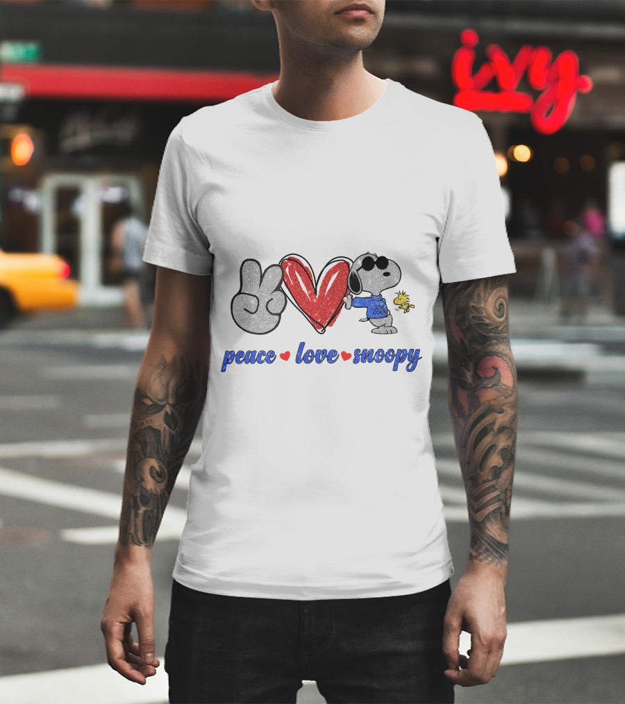 Peace Love Snoopy Woodstock Cool Joe Retro T-Shirt
