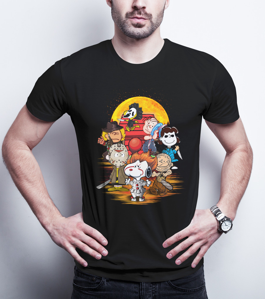 Horrorsnop Killer Cartoon Mashup Halloween Group With Mask And Knife T-Shirt