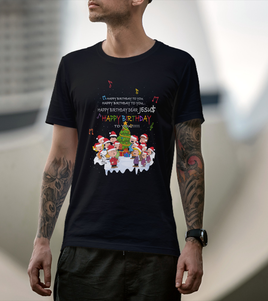 Happy Birthday Dear Jesus Peanuts Characters Christmas Caroling T-Shirt