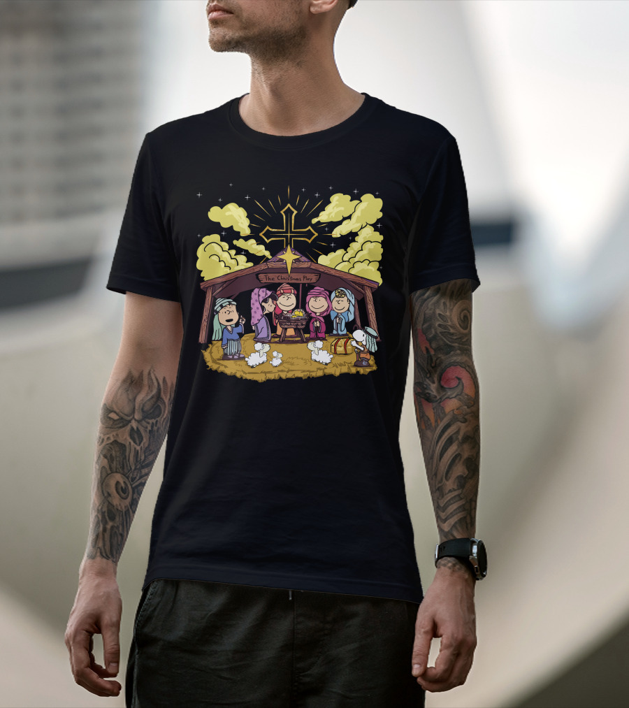 The Christmas Play Nativity Scene With Iconic Cartoon Characters T-Shirt