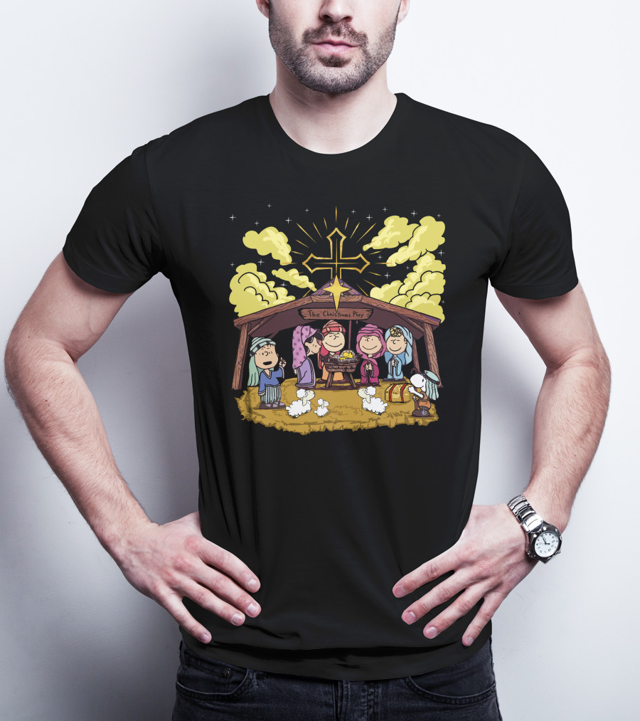 The Christmas Play Nativity Scene With Iconic Cartoon Characters T-Shirt