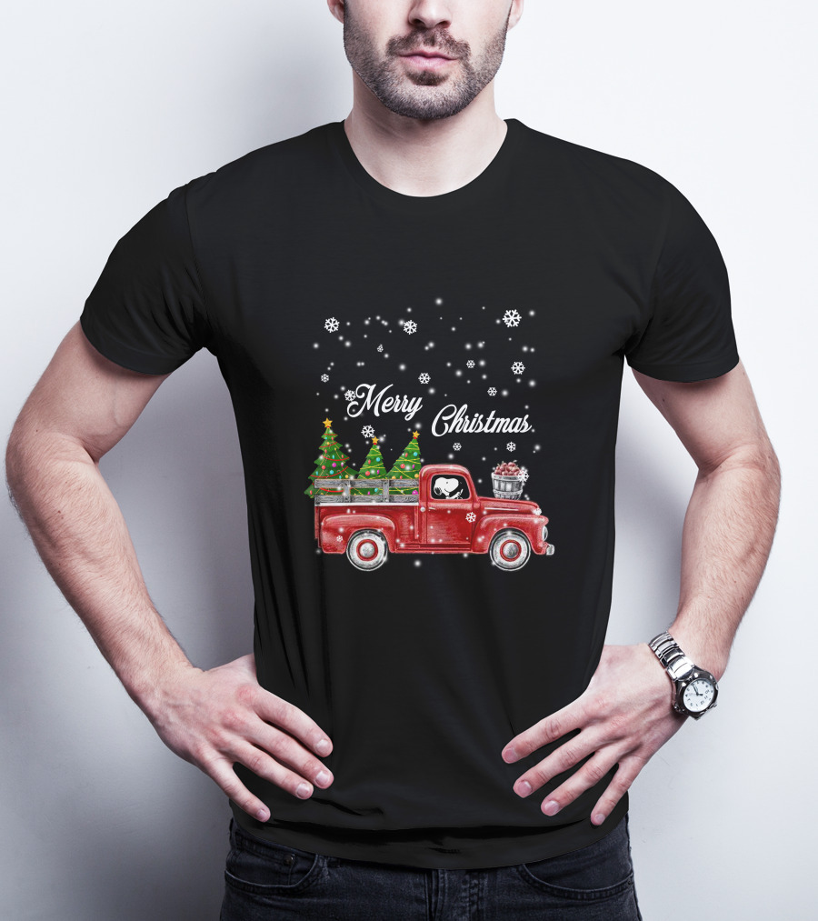 Merry Christmas Red Truck With Christmas Trees And Snowflakes T-Shirt