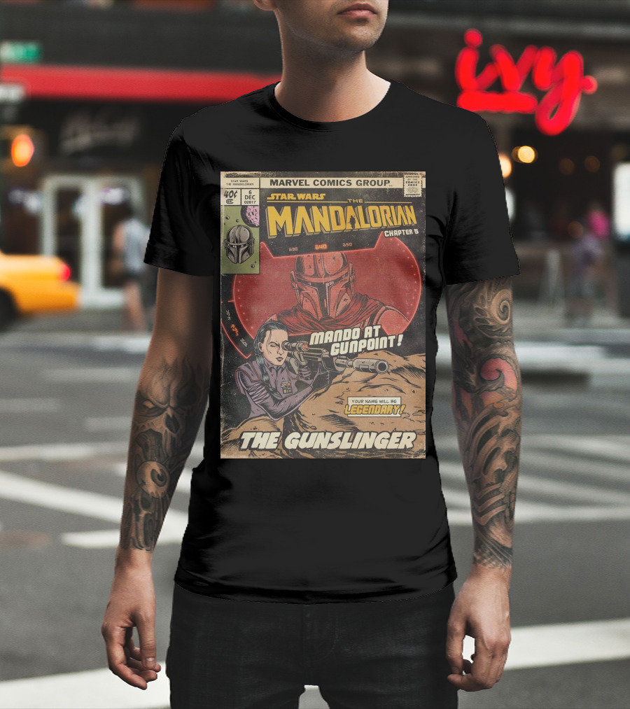 Mando At Gunpoint Legendary The Mandalorian Chapter 5 The Gunslinger Marvel Comics Group T-Shirt