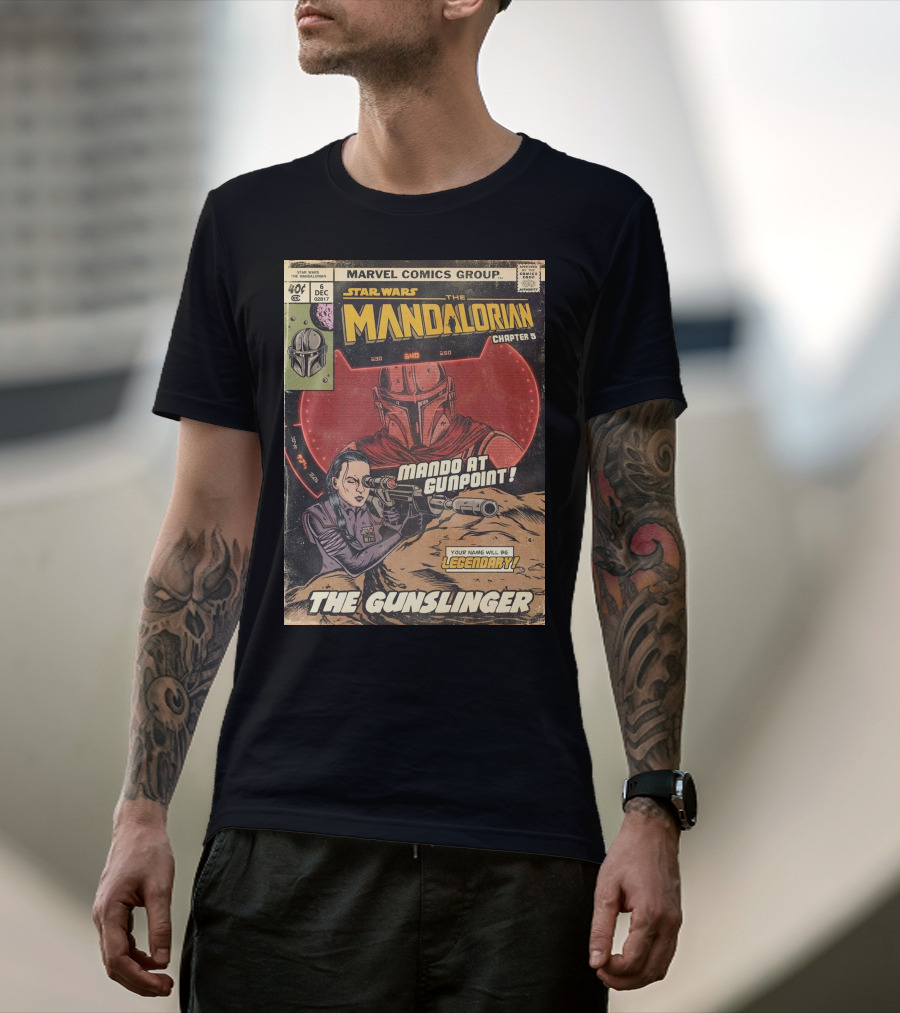 Mando At Gunpoint Legendary The Mandalorian Chapter 5 The Gunslinger Marvel Comics Group T-Shirt