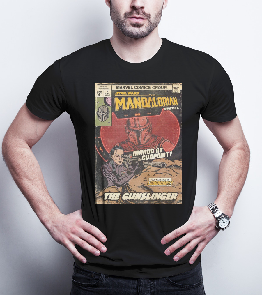 Mando At Gunpoint Legendary The Mandalorian Chapter 5 The Gunslinger Marvel Comics Group T-Shirt