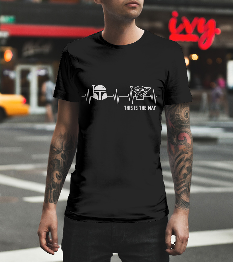 This Is The Way Mandalorian Helmet And Baby Yoda Heartbeat T-Shirt