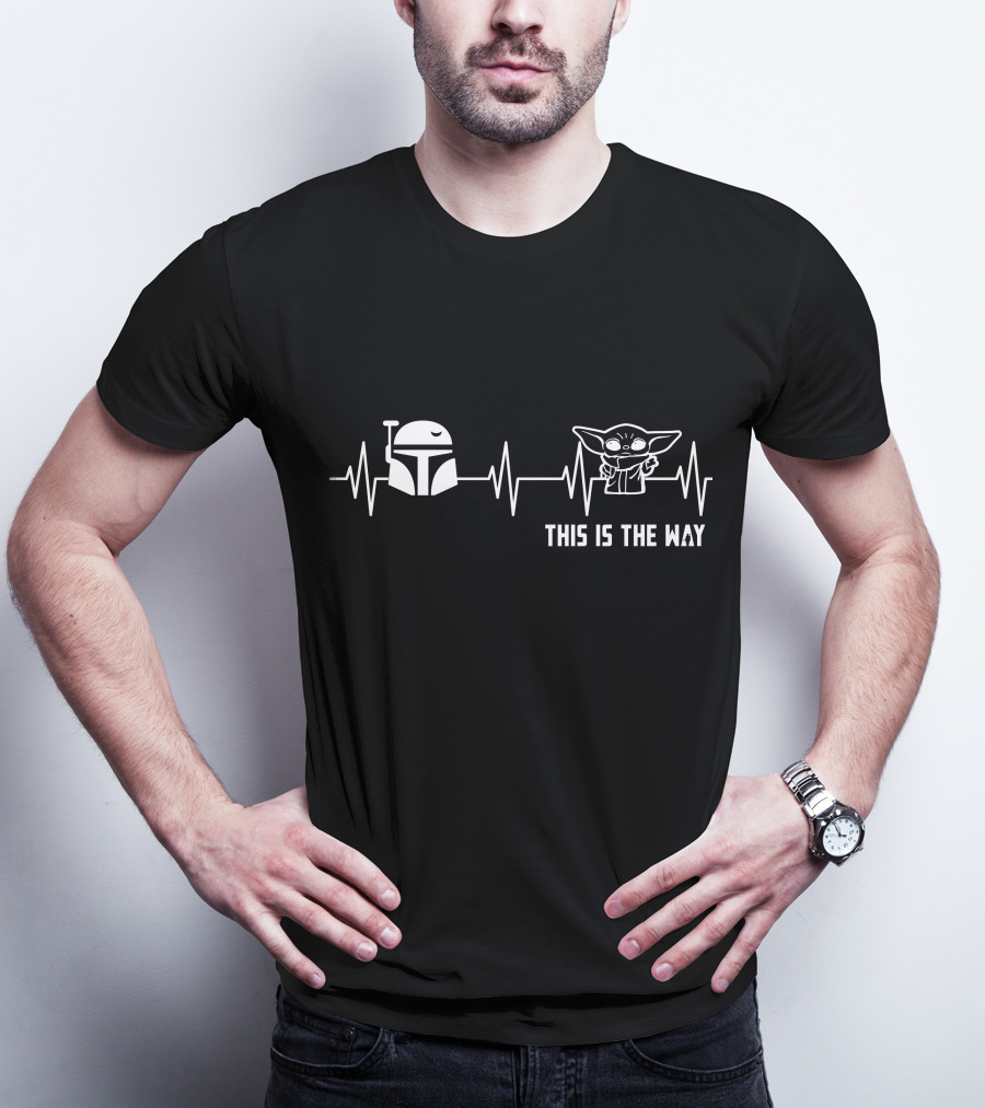 This Is The Way Mandalorian Helmet And Baby Yoda Heartbeat T-Shirt