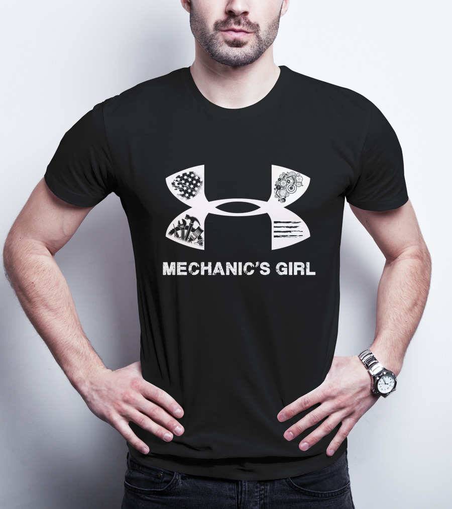 Mechanic's Girl Only Today With American Flag And Tools T-Shirt
