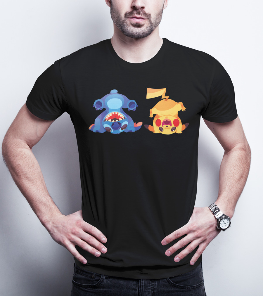 Only Today Upside Down Stitch And Pikachu T-Shirt