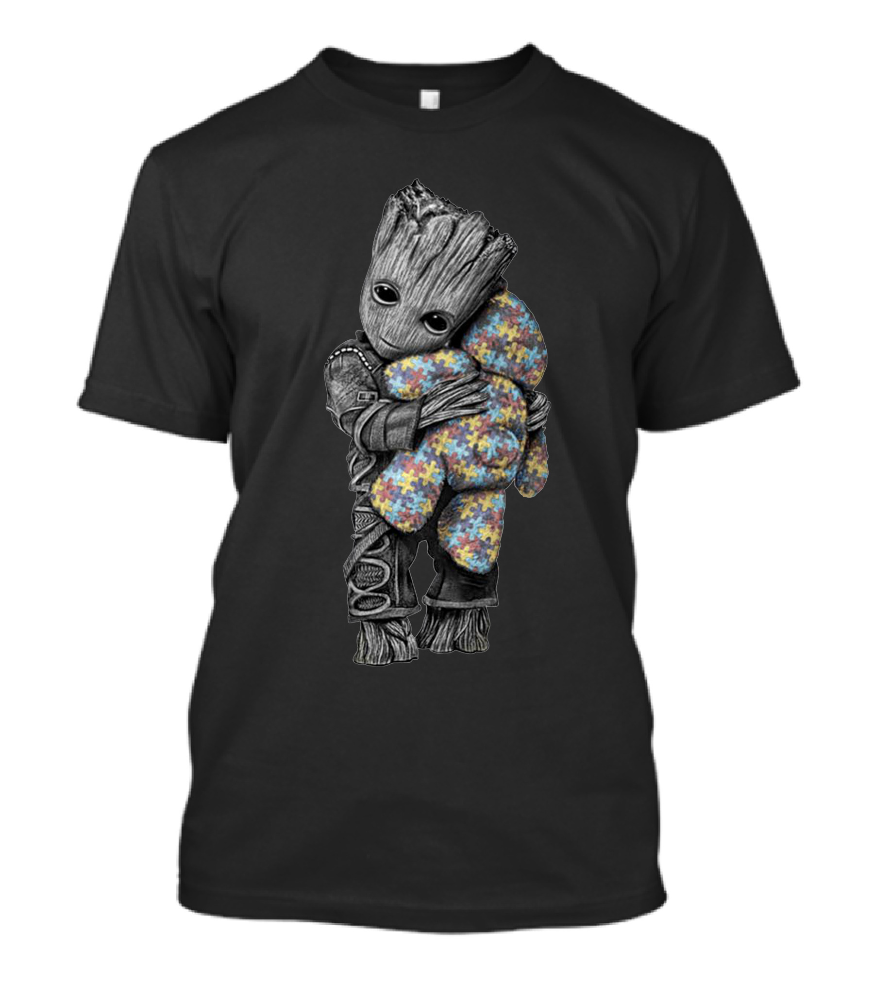 Groot Hugging Puzzle Piece Patterned Bear T-Shirt