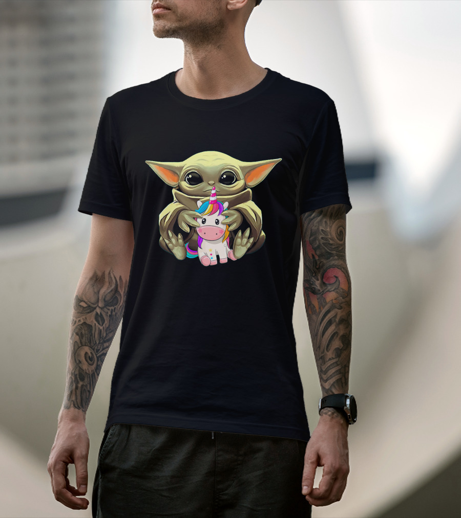 Only Today Cute Alien Creature Hugging Rainbow Unicorn T-Shirt