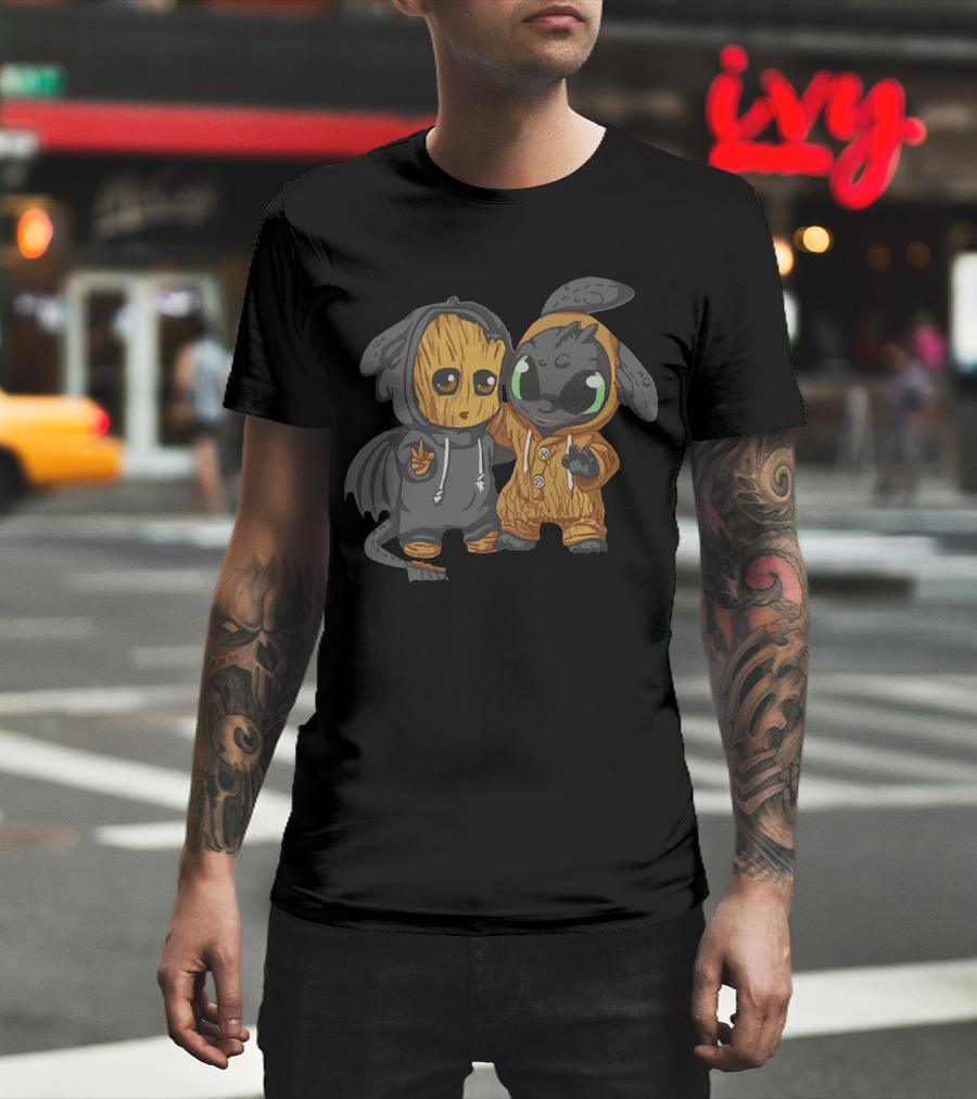 Peaceful Groot And Toothless Friendship Hoodie Duo T-Shirt