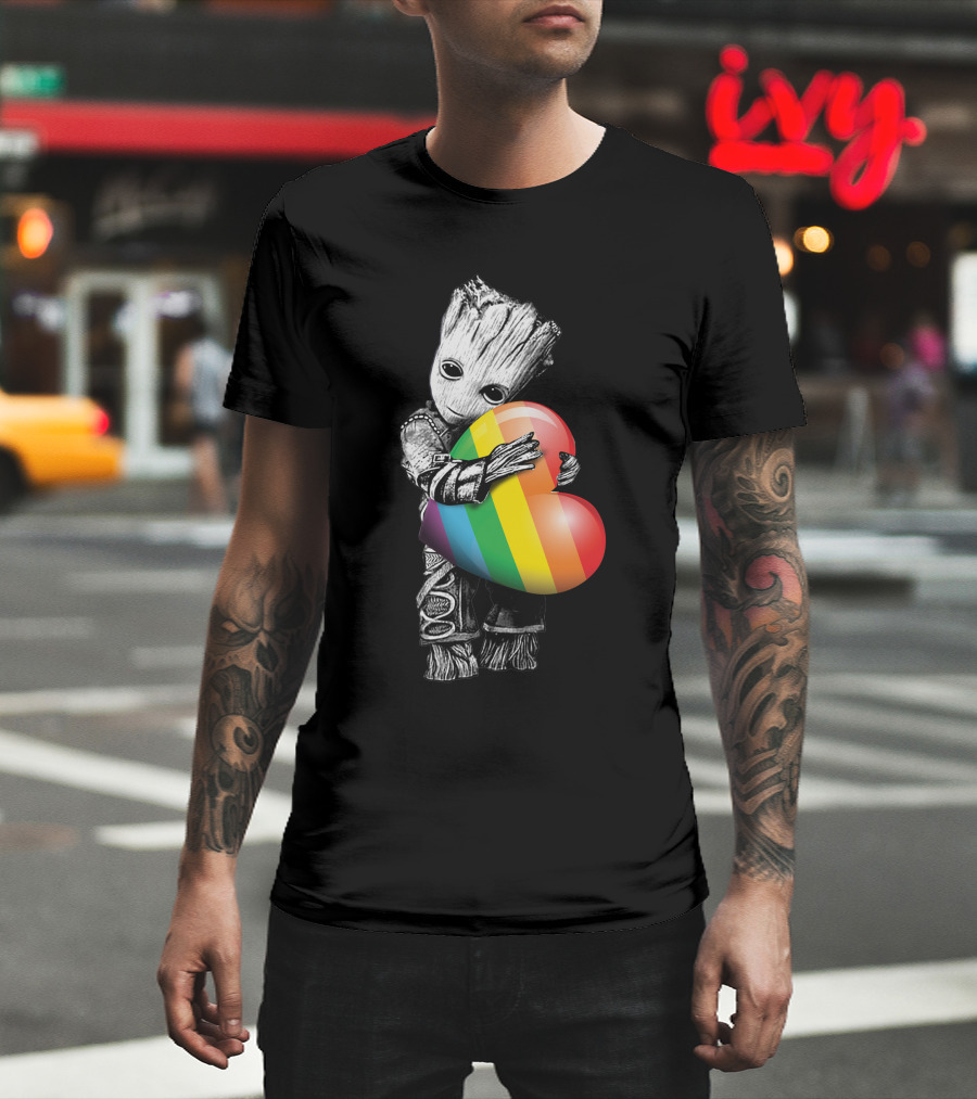 Only Today Cute Tree Creature Hugging Rainbow Heart T-Shirt