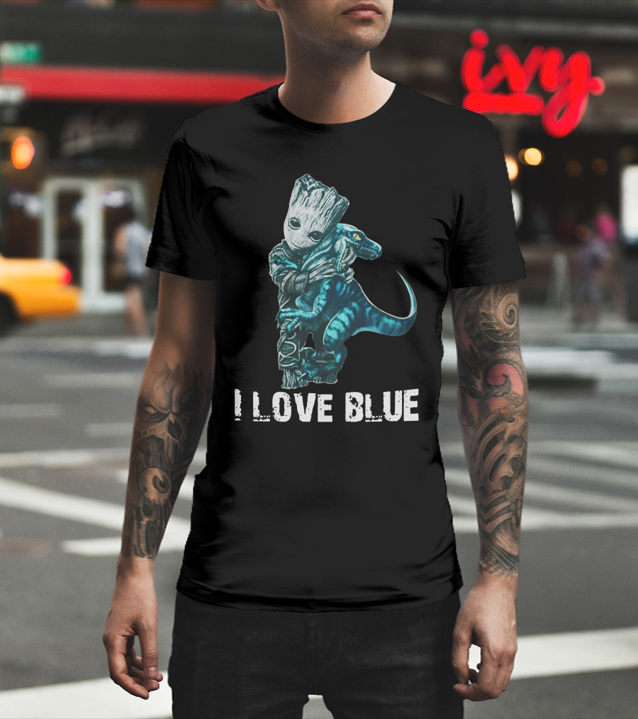 I Love Blue Groot And Blue The Velociraptor Hug T-Shirt