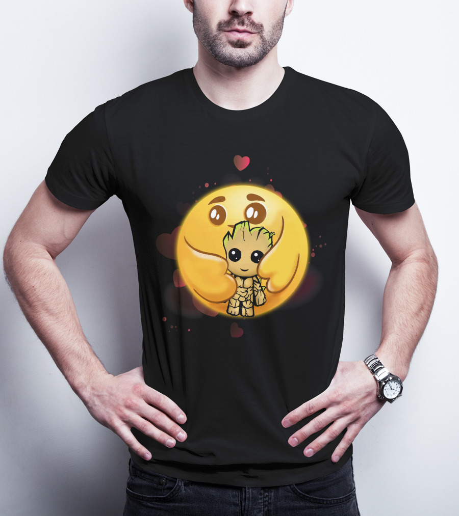 Only Today Adorable Emoji Hug With Groot And Hearts T-Shirt