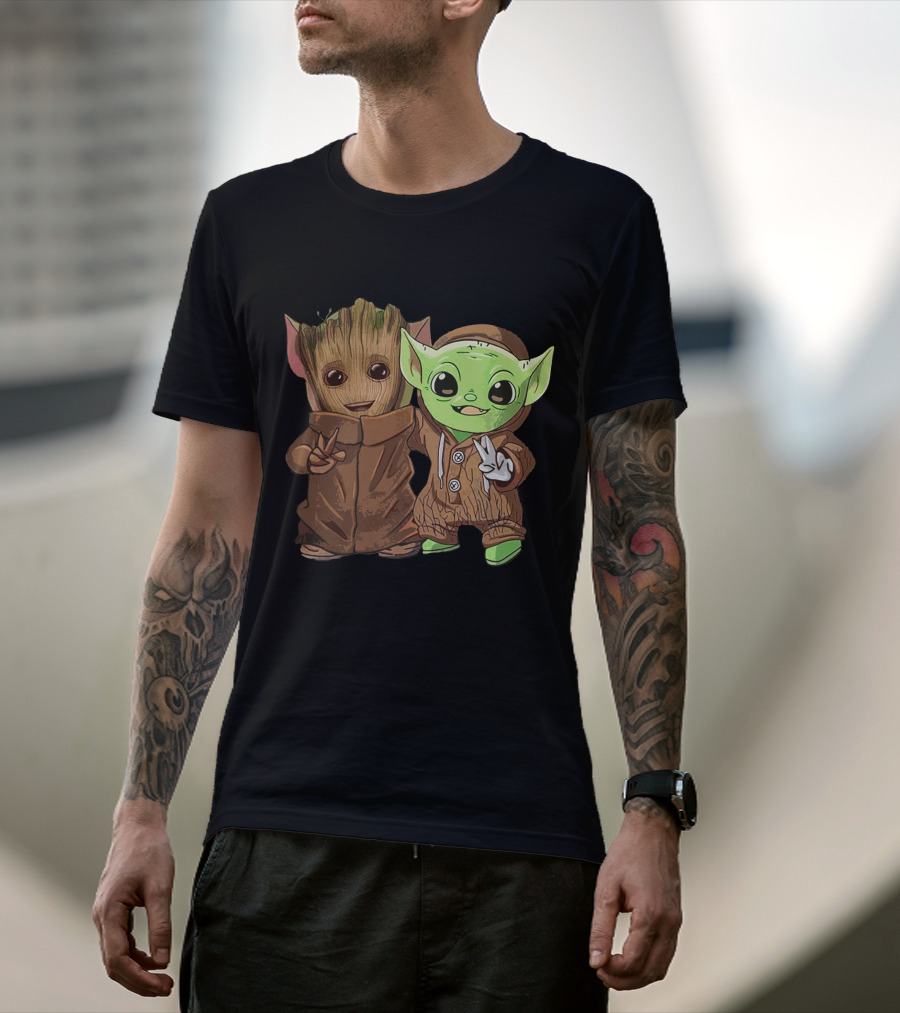 Only Today Baby Groot And Baby Yoda Peace Pals T-Shirt