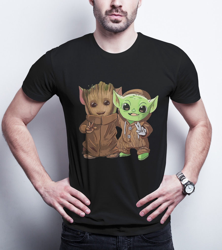 Only Today Baby Groot And Baby Yoda Peace Pals T-Shirt