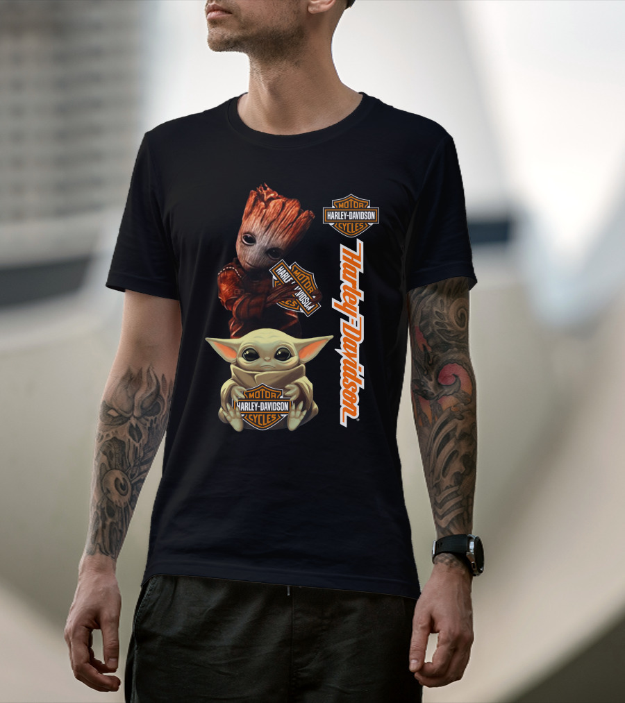 Baby Groot Harley Davidson Baby Yoda Motorcycles T-Shirt