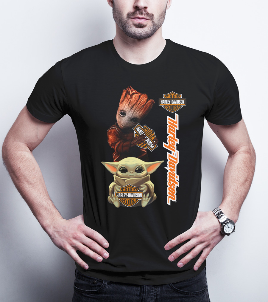 Baby Groot Harley Davidson Baby Yoda Motorcycles T-Shirt