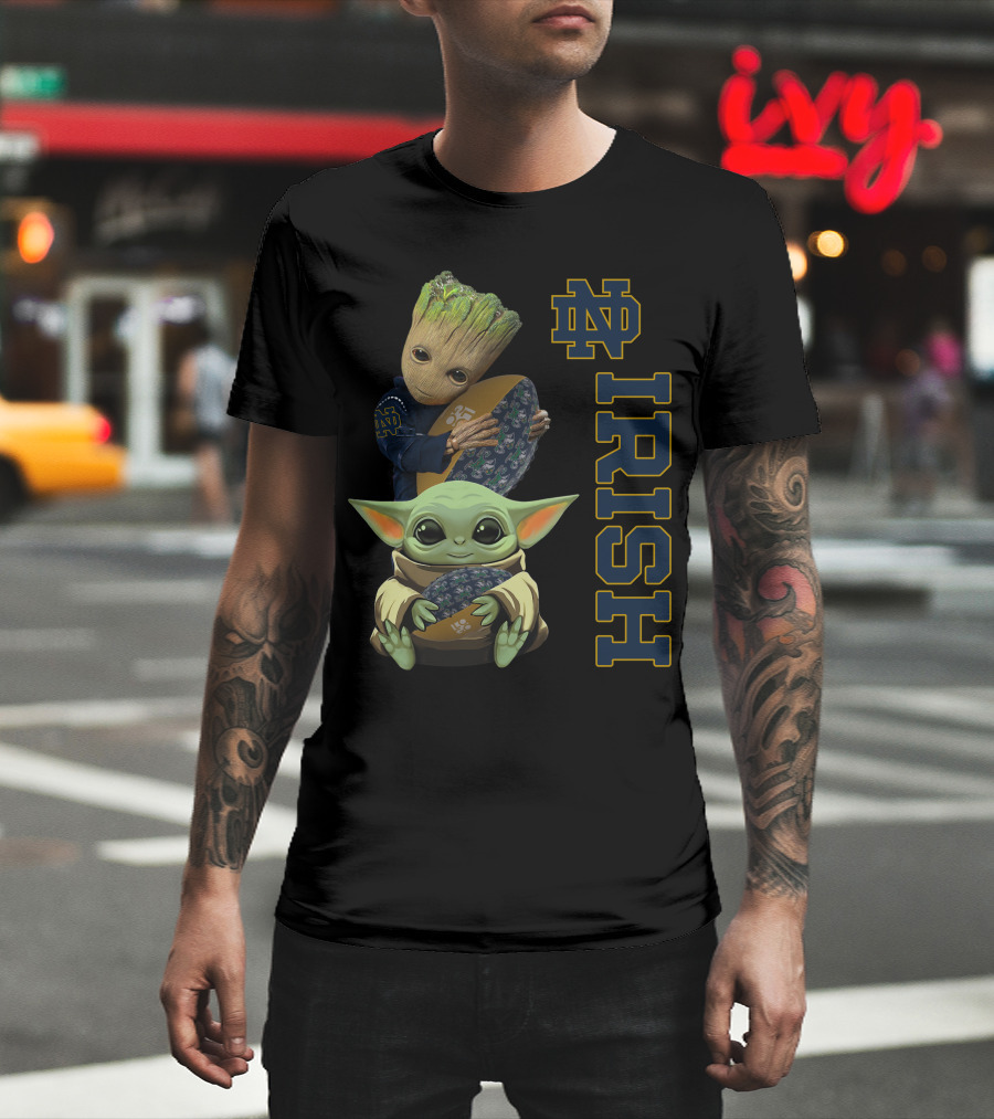 Notre Dame Fighting Irish Groot And Baby Yoda Football Collaboration T-Shirt