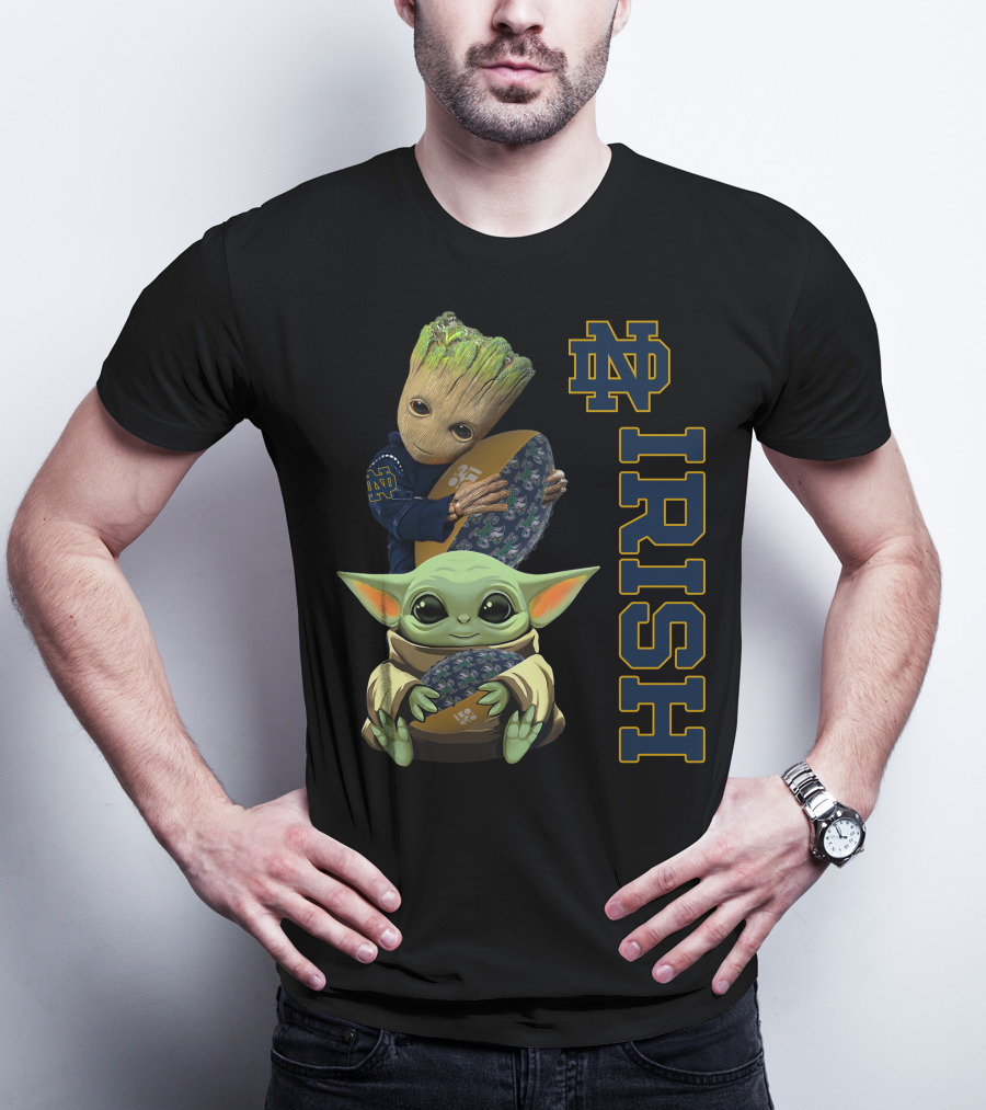 Notre Dame Fighting Irish Groot And Baby Yoda Football Collaboration T-Shirt