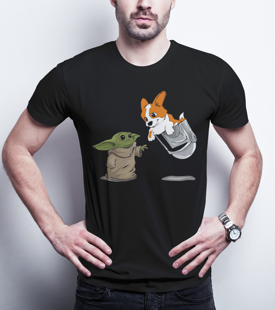 Baby Alien And Corgi In Floating Cradle T-Shirt