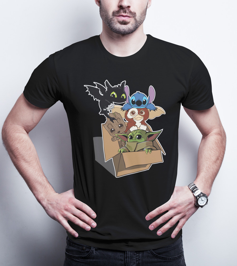 Cute Creatures Box Stitch Grogu Toothless Gizmo Groot T-Shirt