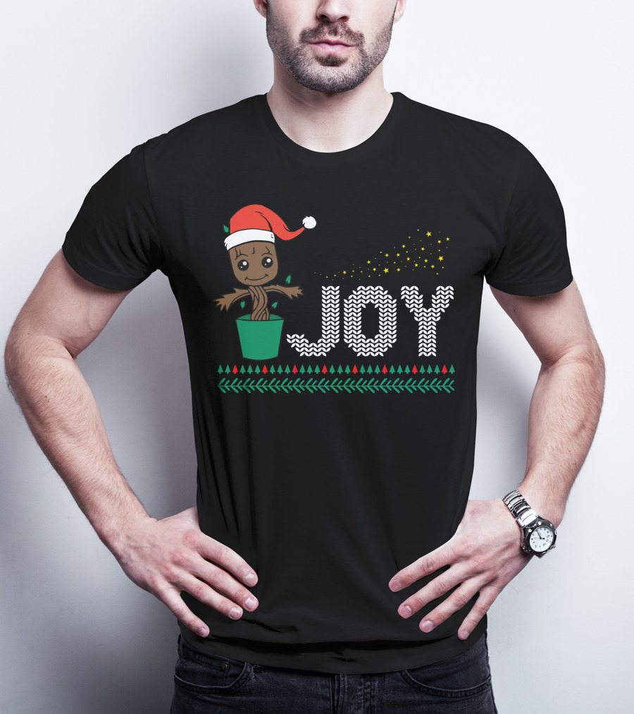 Joy Dancing Christmas Tree With Santa Hat And Stars T-Shirt