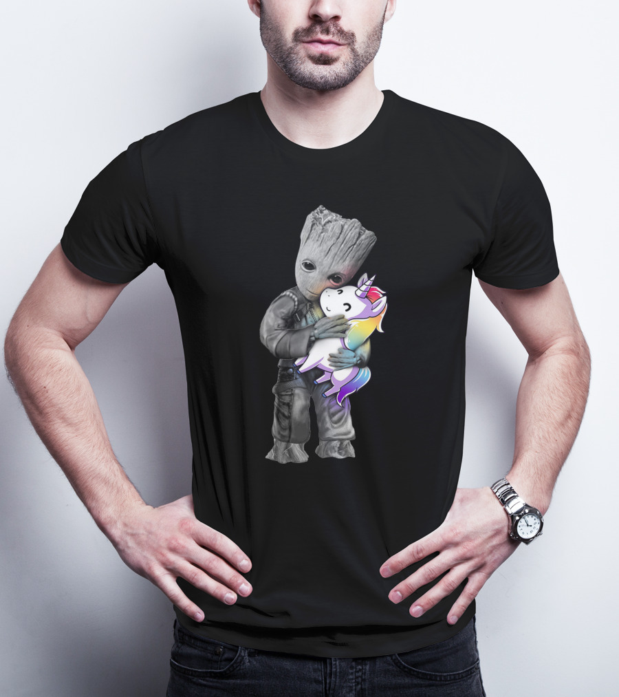 Baby Groot Hugging Unicorn T-Shirt