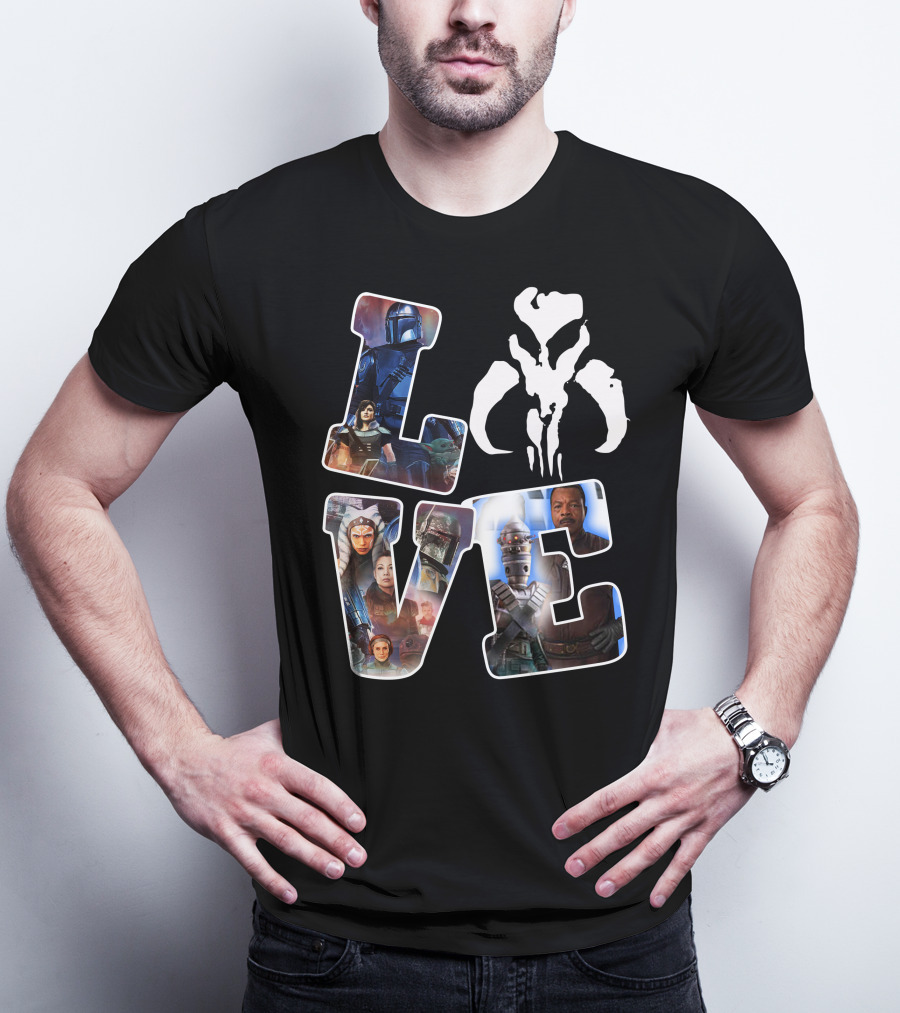 Manda Star Love With Mandalorian And Mythosaur Icons T-Shirt