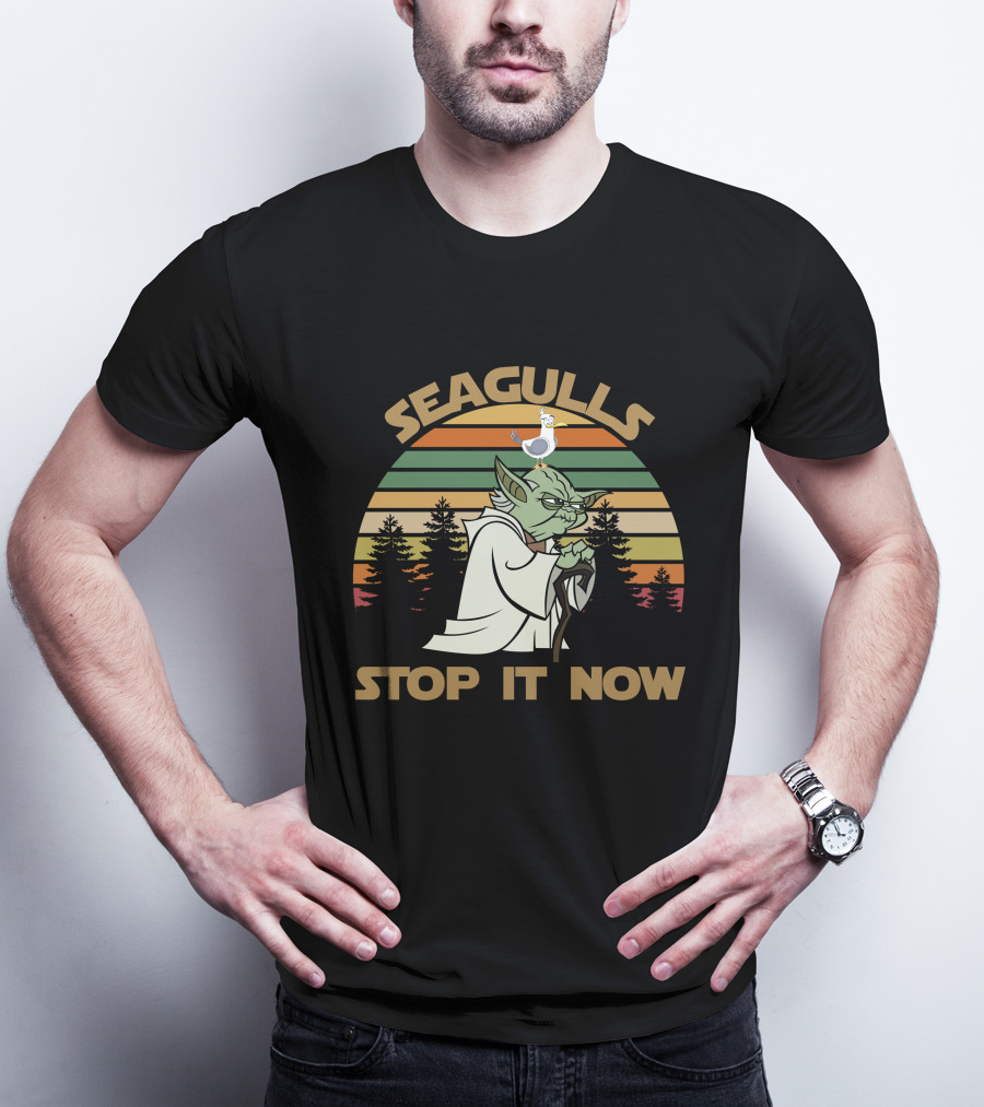 Seagulls Stop It Now 5 Retro Sunset Yoda T-Shirt