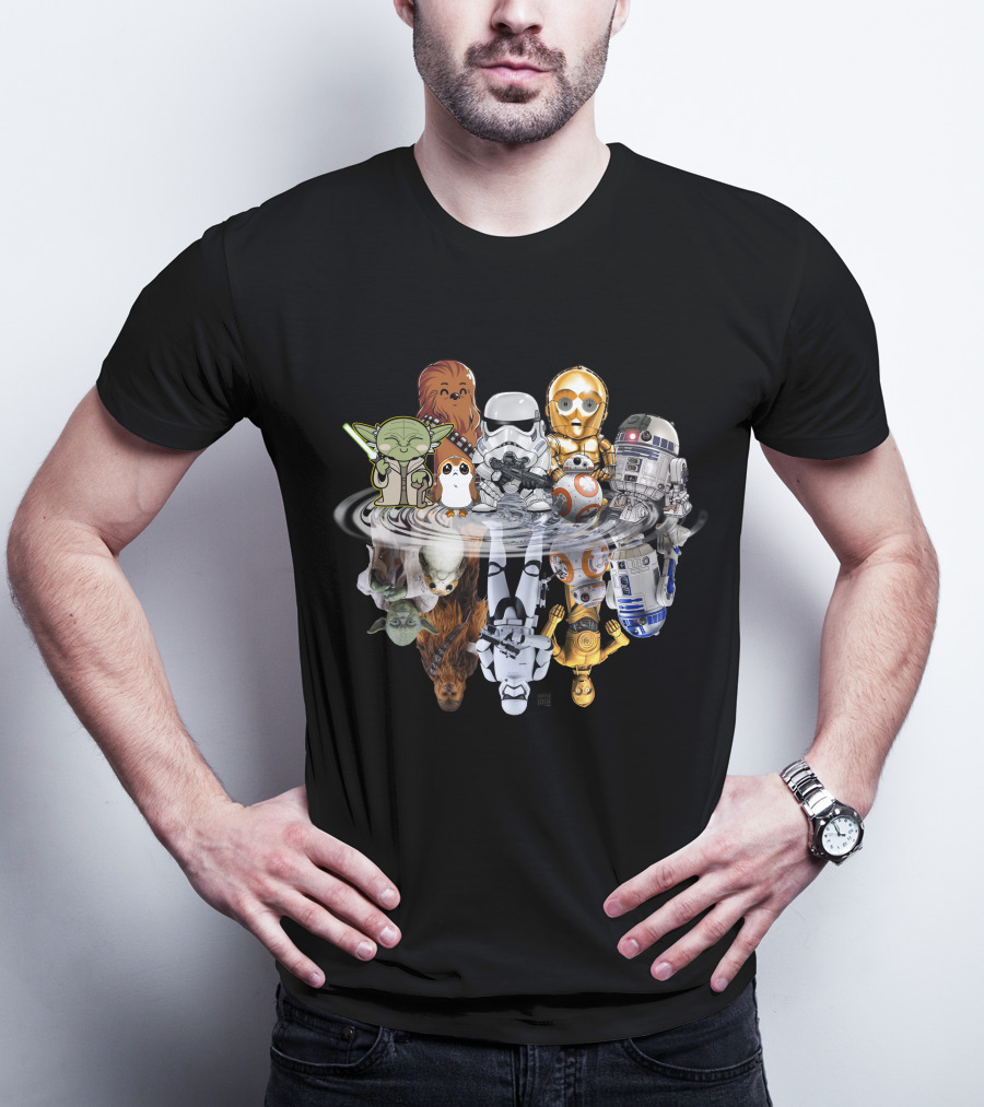Stars War ZN234 Cute Character Reflection R2D2 Stormtrooper Yoda Chewbacca C3PO BB8 T-Shirt