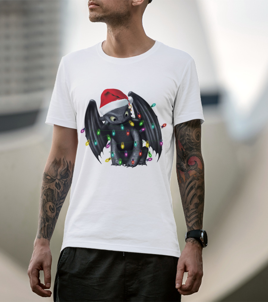How To Train Your Dragon ZN 297 Toothless Christmas Lights Santa Hat T-Shirt