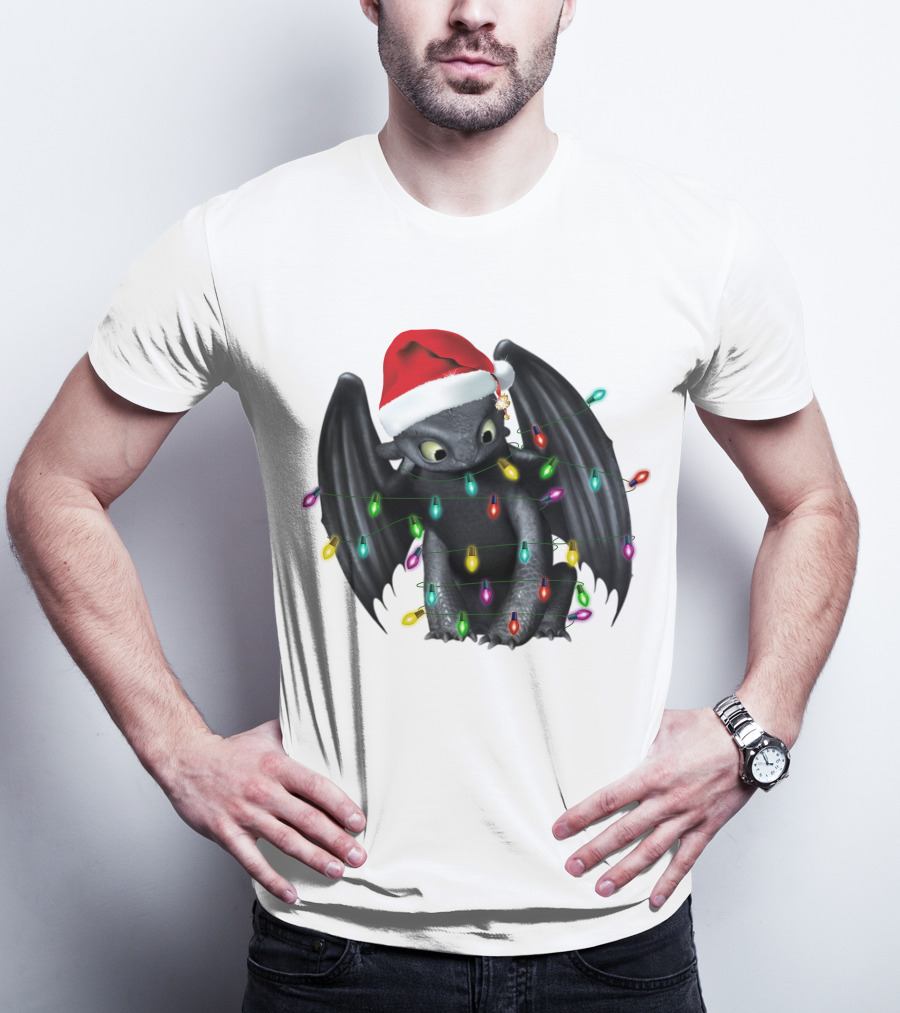 How To Train Your Dragon ZN 297 Toothless Christmas Lights Santa Hat T-Shirt