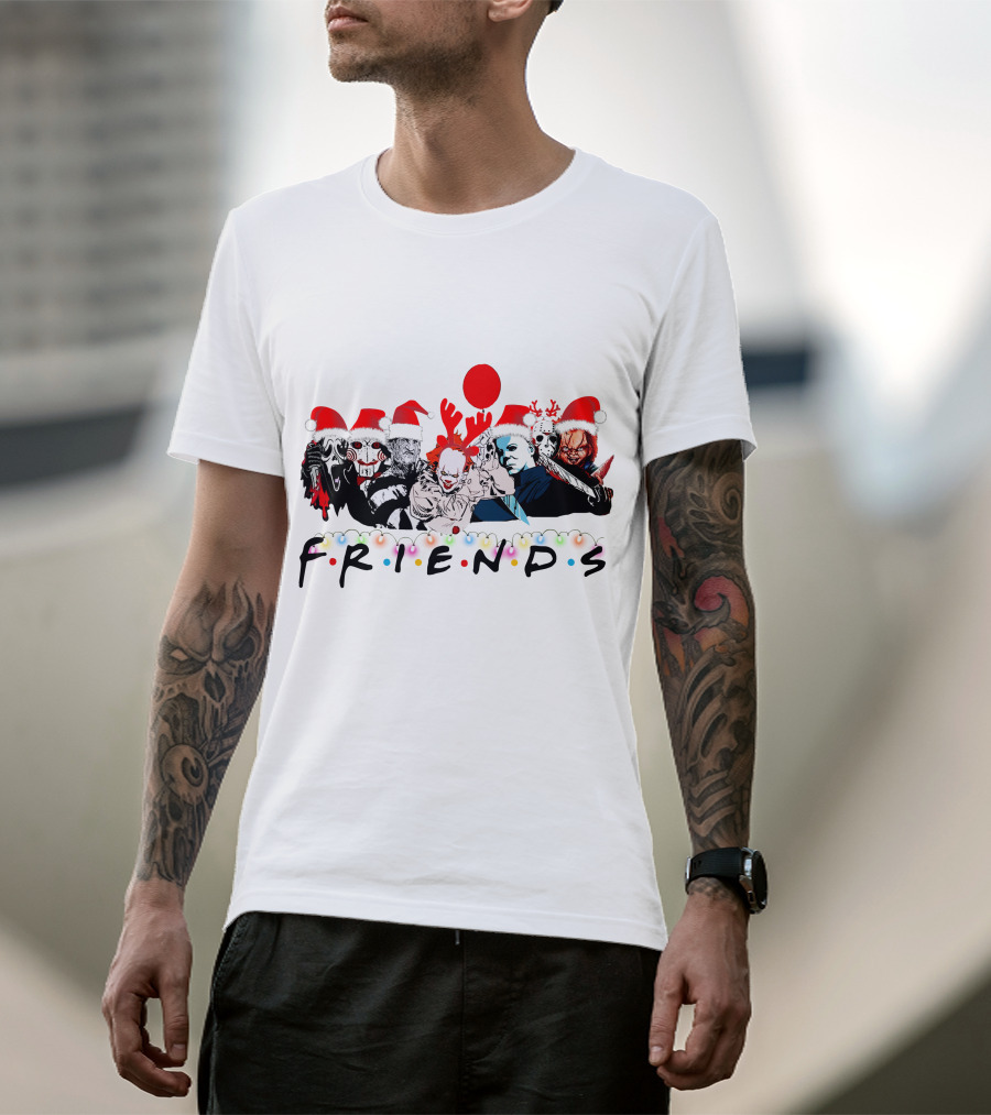 Friends Christmas Horror Icons Holiday Santa Hats T-Shirt