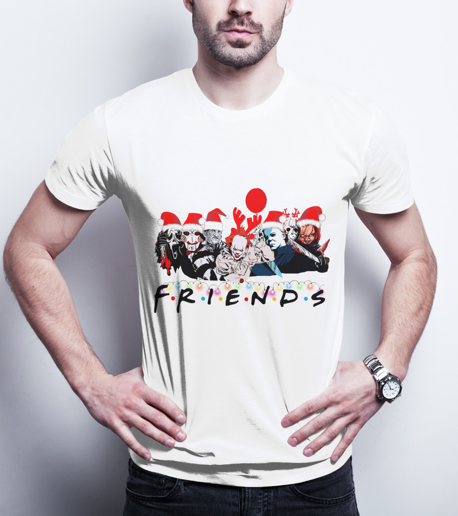 Friends Christmas Horror Icons Holiday Santa Hats T-Shirt