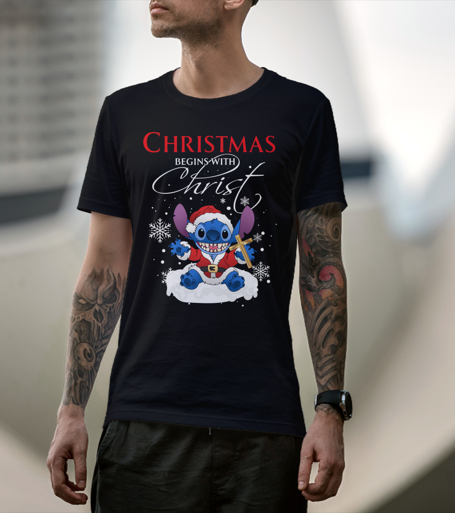 Christmas Begins With Christ Stitch Premium ZN722 T-Shirt