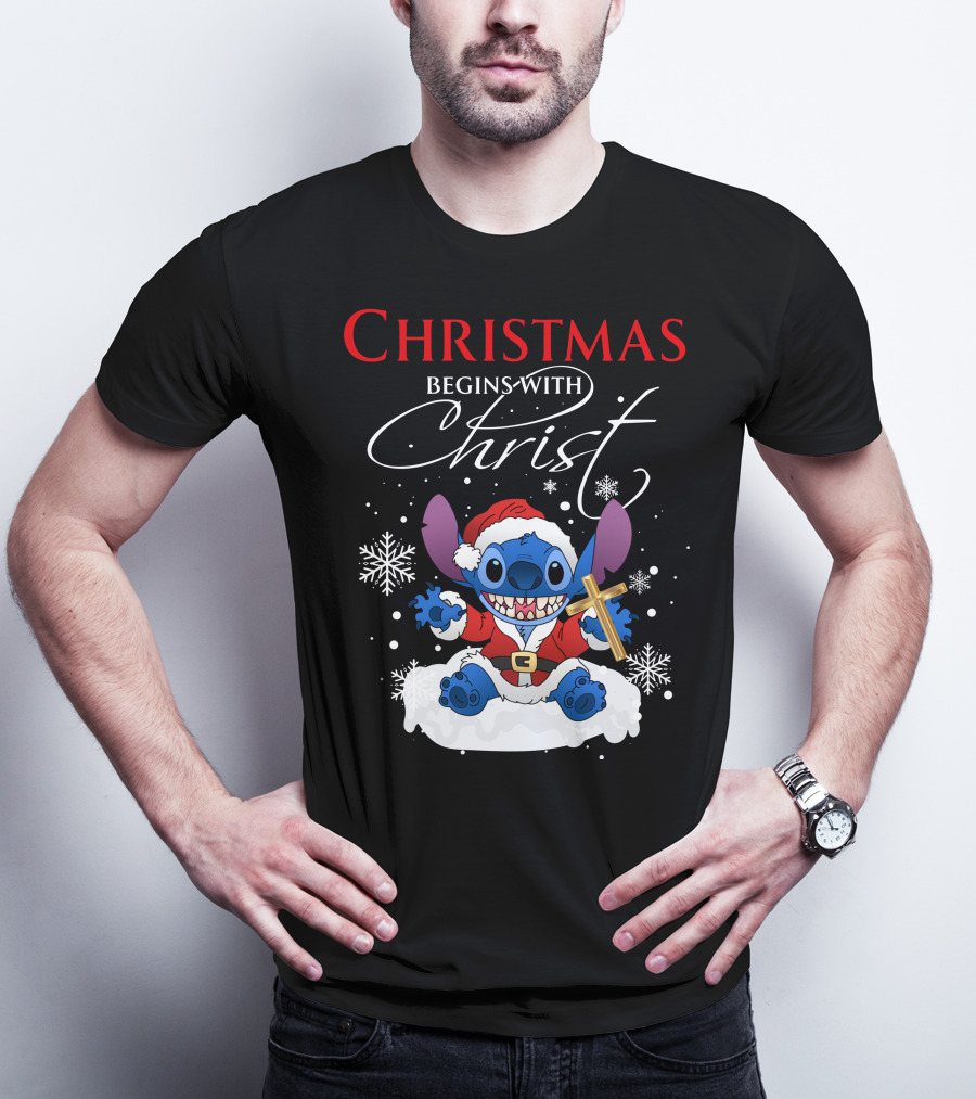 Christmas Begins With Christ Stitch Premium ZN722 T-Shirt