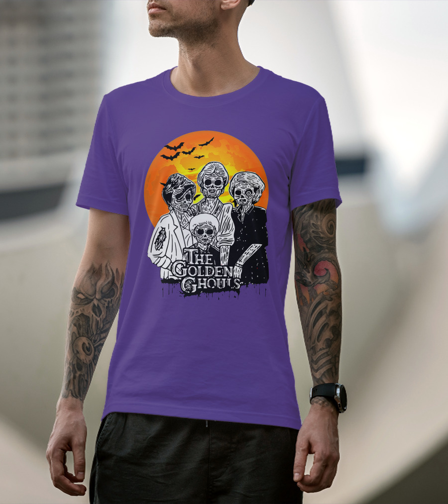 The Golden Ghouls Zombie Skeletons With Bats And Full Moon ZN385 T-Shirt