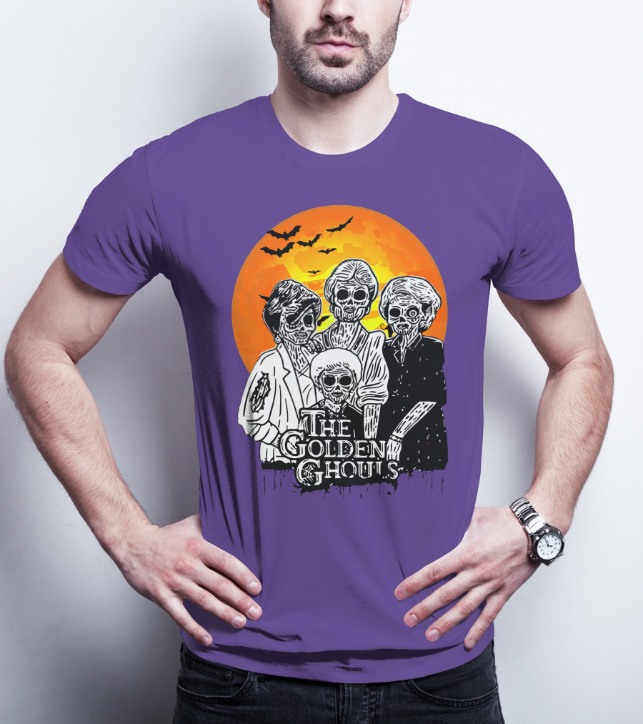 The Golden Ghouls Zombie Skeletons With Bats And Full Moon ZN385 T-Shirt