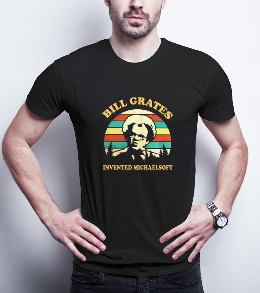 Bill Grates Invented Michaelsoft Retro Parody With Vintage Sunset Striping T-Shirt