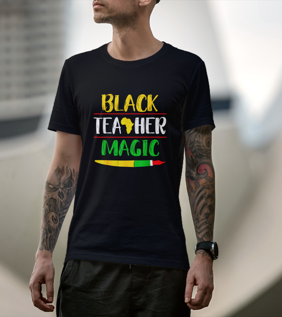 Black Teacher Magic Africa Heart Black History Month T-Shirt