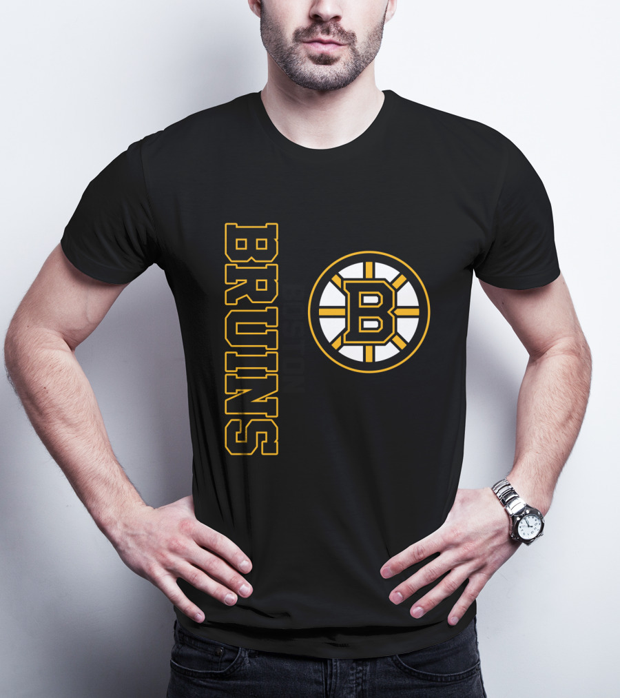 Boston Bruins Hockey Vertical Text With Iconic Circle Emblem T-Shirt
