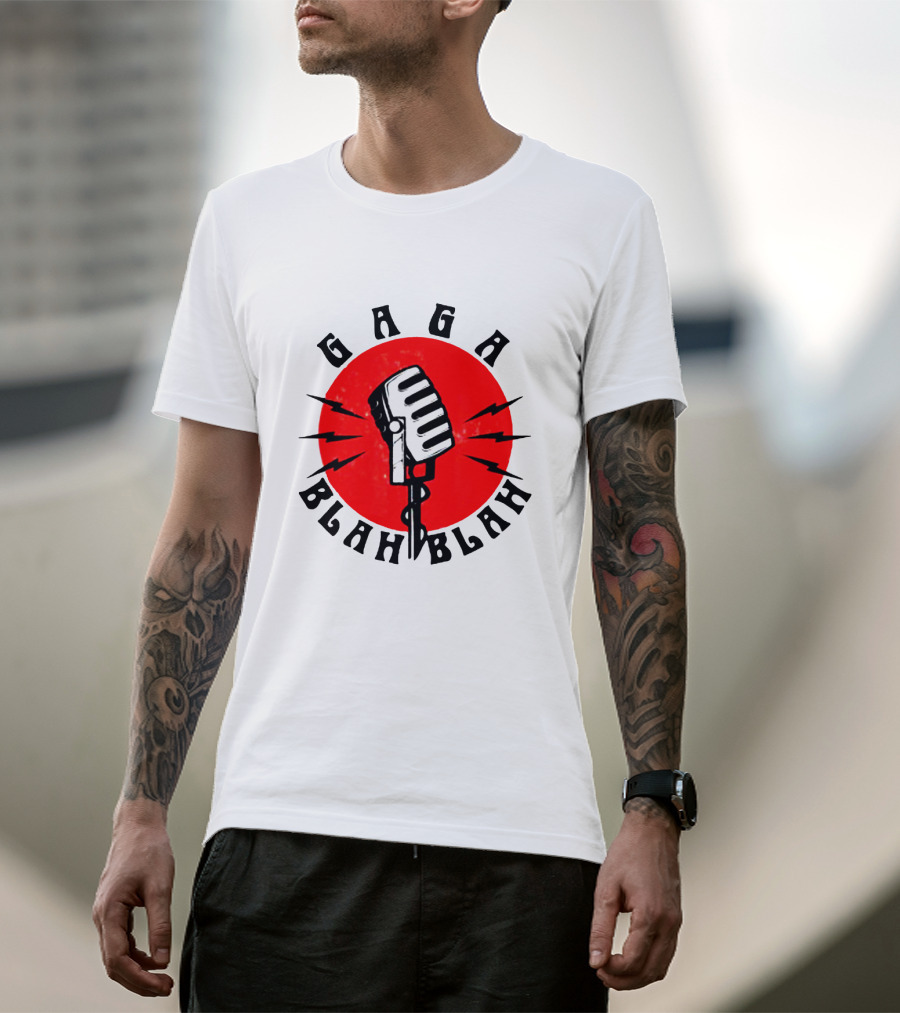 Gaga Blah Blah Vintage Microphone Red Circle Lightning T-Shirt