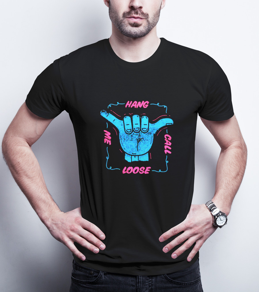 Hang Loose Call Me Neon Graphic Hand Gesture T-Shirt